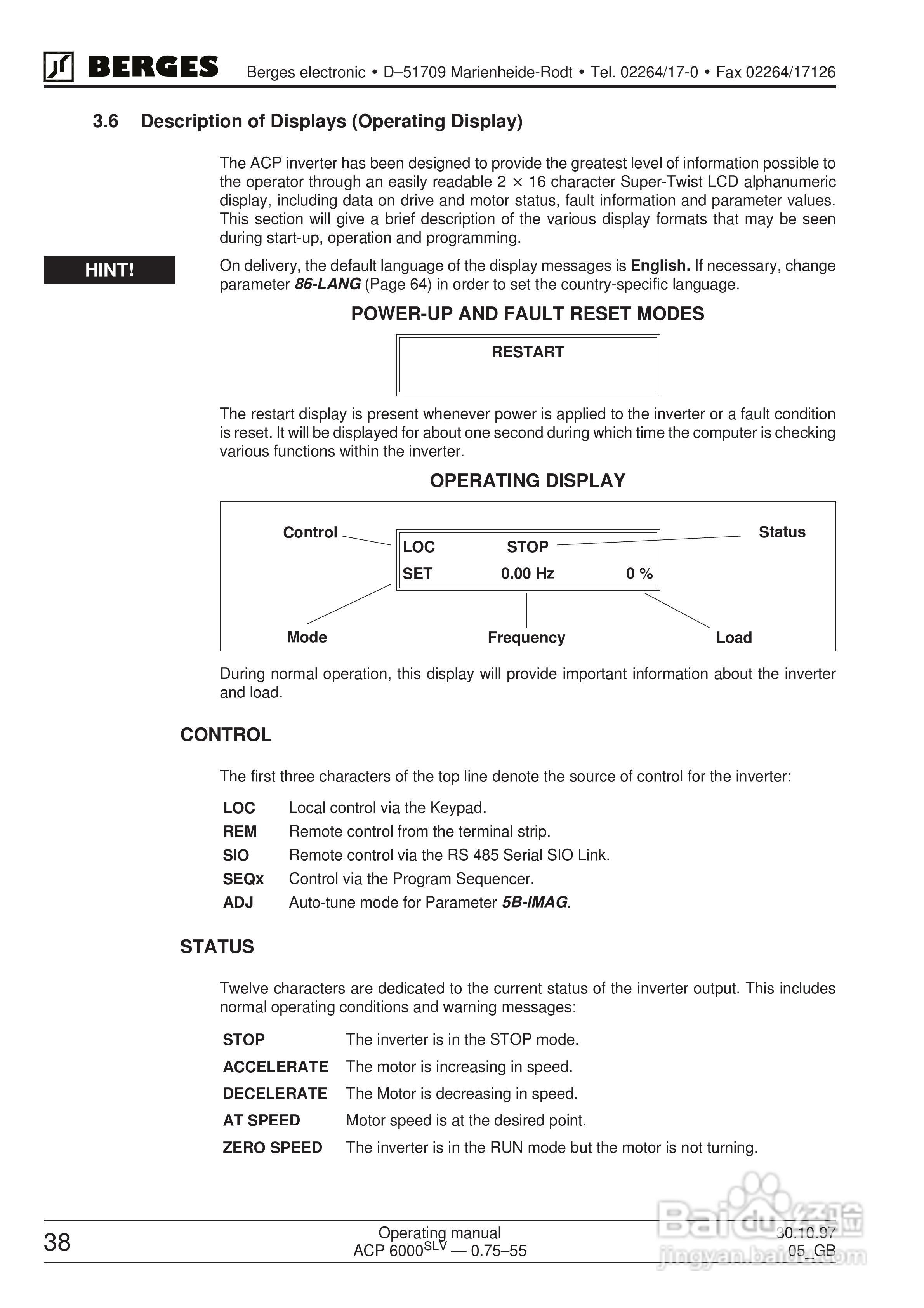 BERGES变频器ACP6000说明书:[5]-百度经验