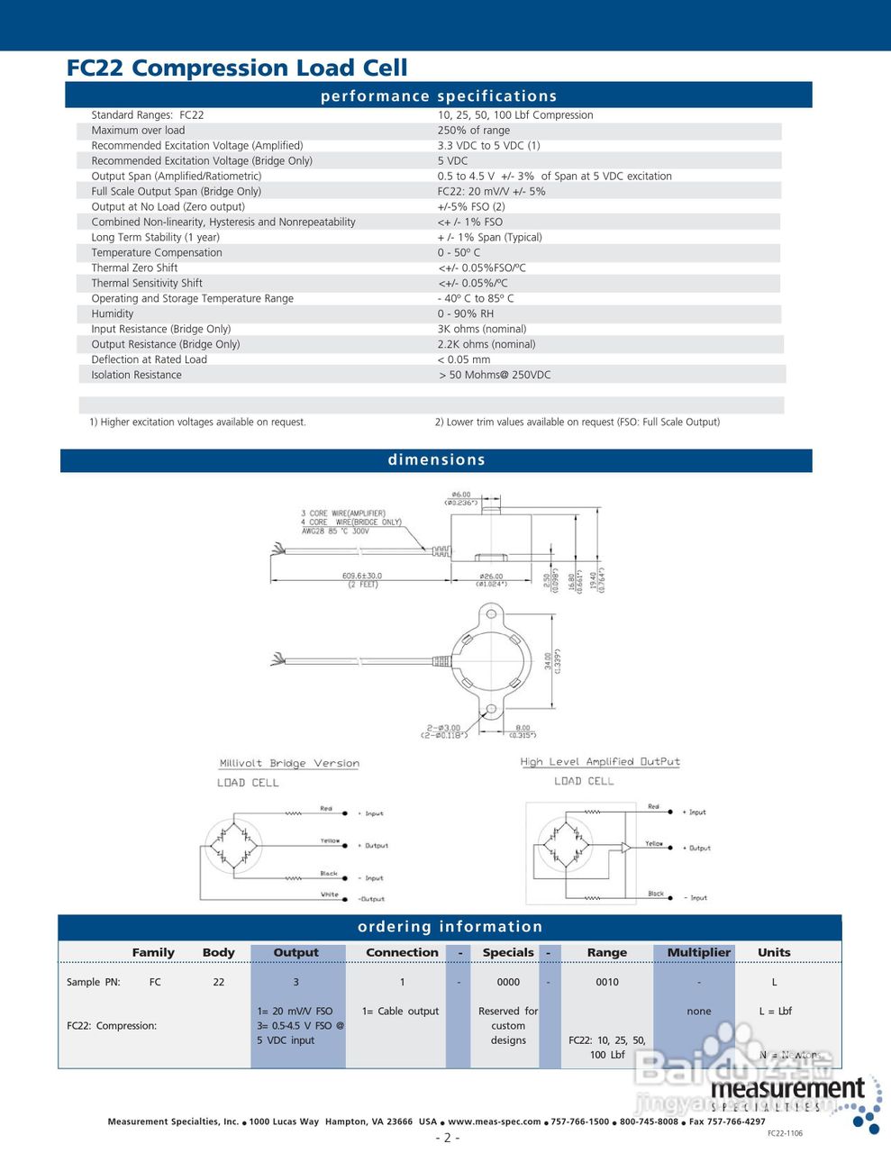 MEAS-精量电子FC22力传感器说明书-百度经验