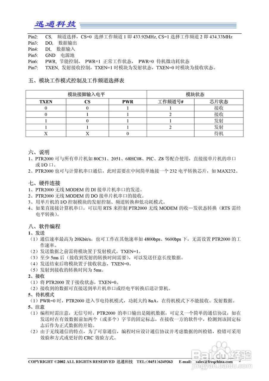 迅通科技PTR2000无线收发数据MODEM说明书-百度经验